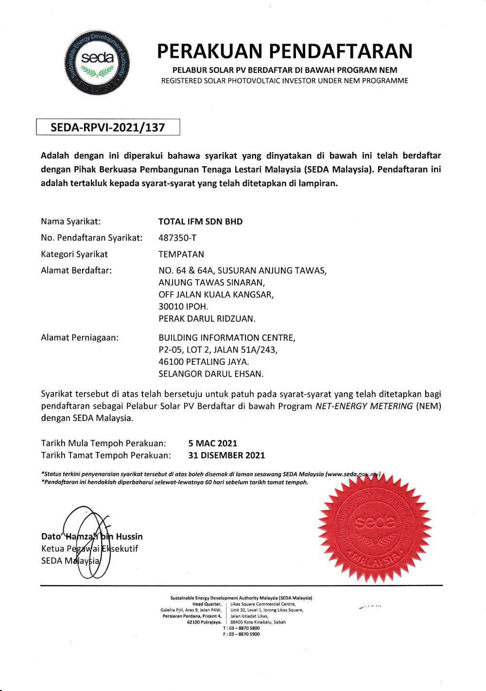 Certificates – TOTAL IFM